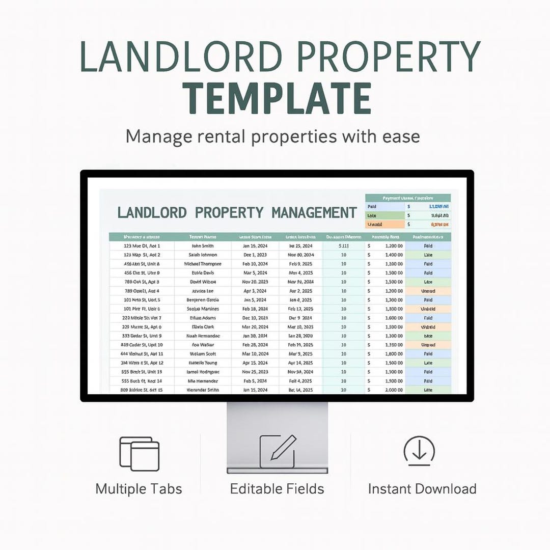 Landlord Property Management Template Excel & Google Sheets | Rental ...