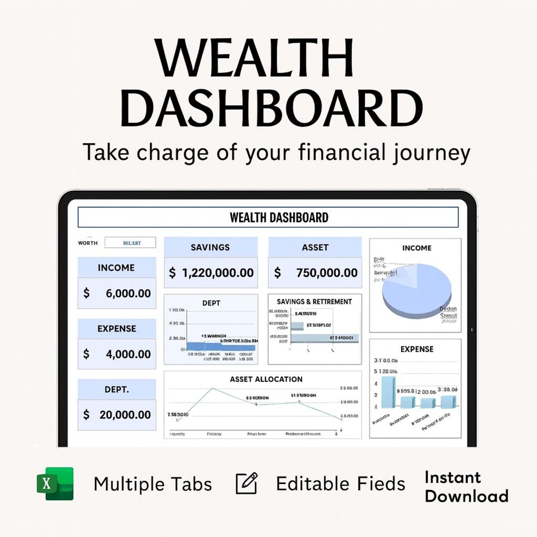 Wealth Dashboard Excel Template | Personal Finance Tracker Google ...