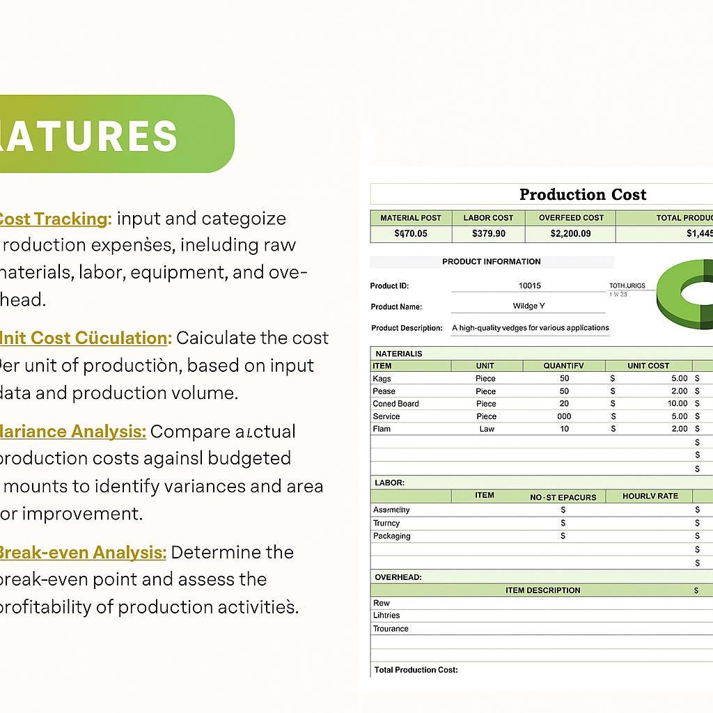 Production Cost Template Excel & Google Sheets | Track Labor, Material ...