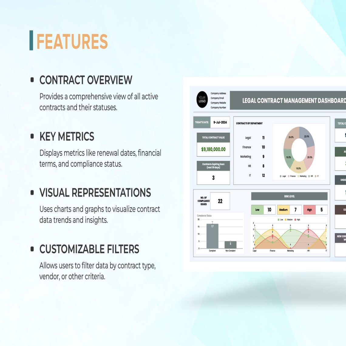 Legal Contract Management Dashboard Template Excel Google Sheets ...