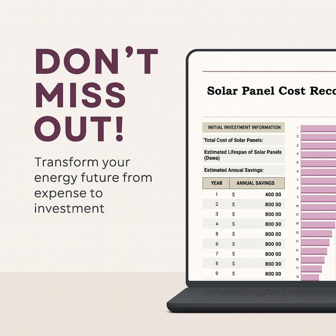 Solar Panel Cost Recovery Template Excel & Sheets | ROI Calculator ...