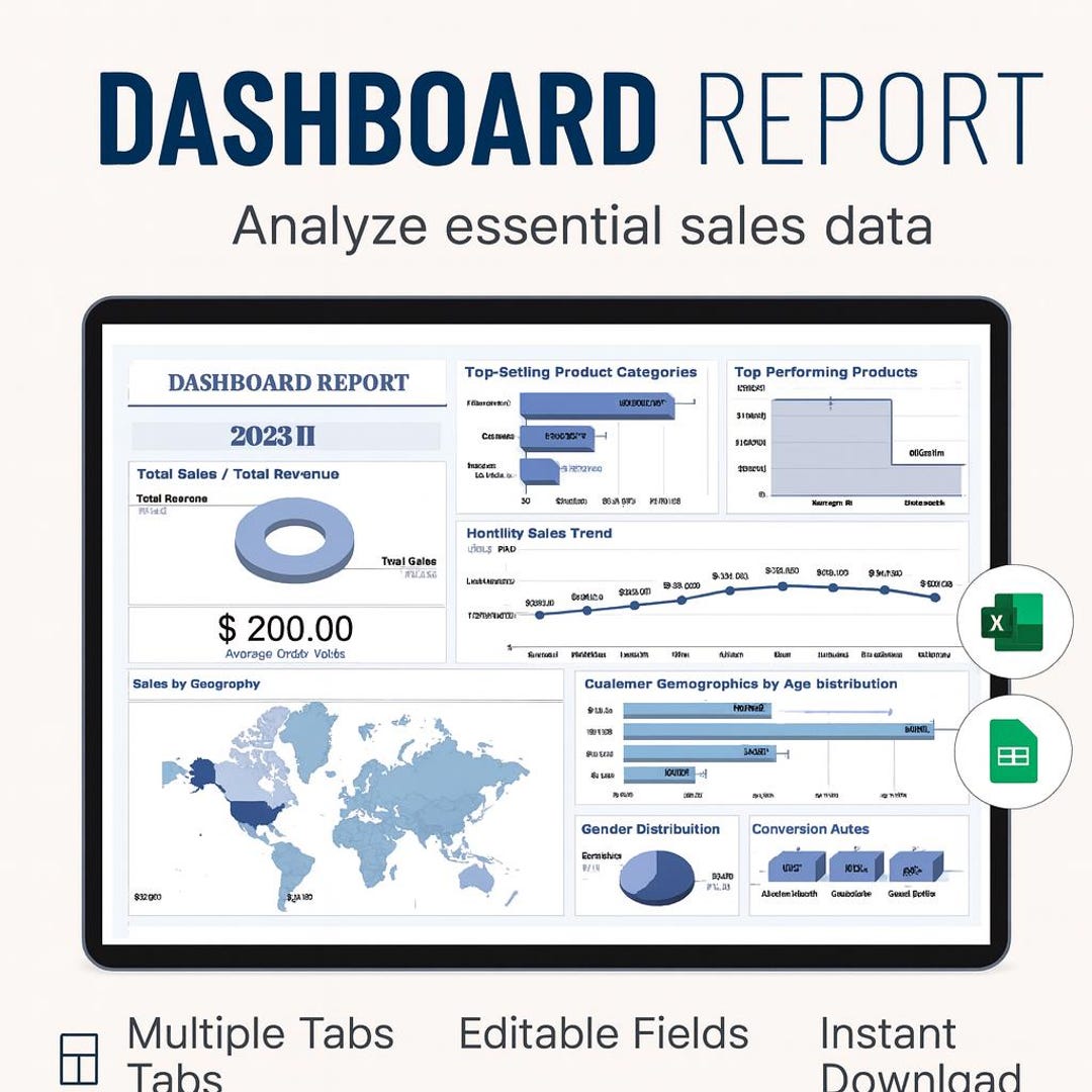 Dashboard Report Template Excel Google Sheets – Reports Generator, KPI ...
