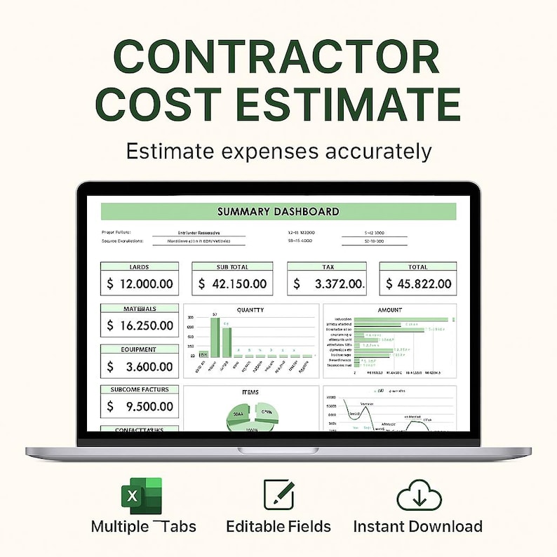 Contractor Cost Template | Construction Expense Tracker Excel | Project ...