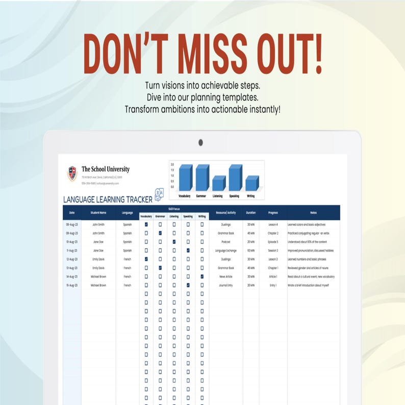 Language Learning Tracker Template Excel & Google Sheets • Language ...