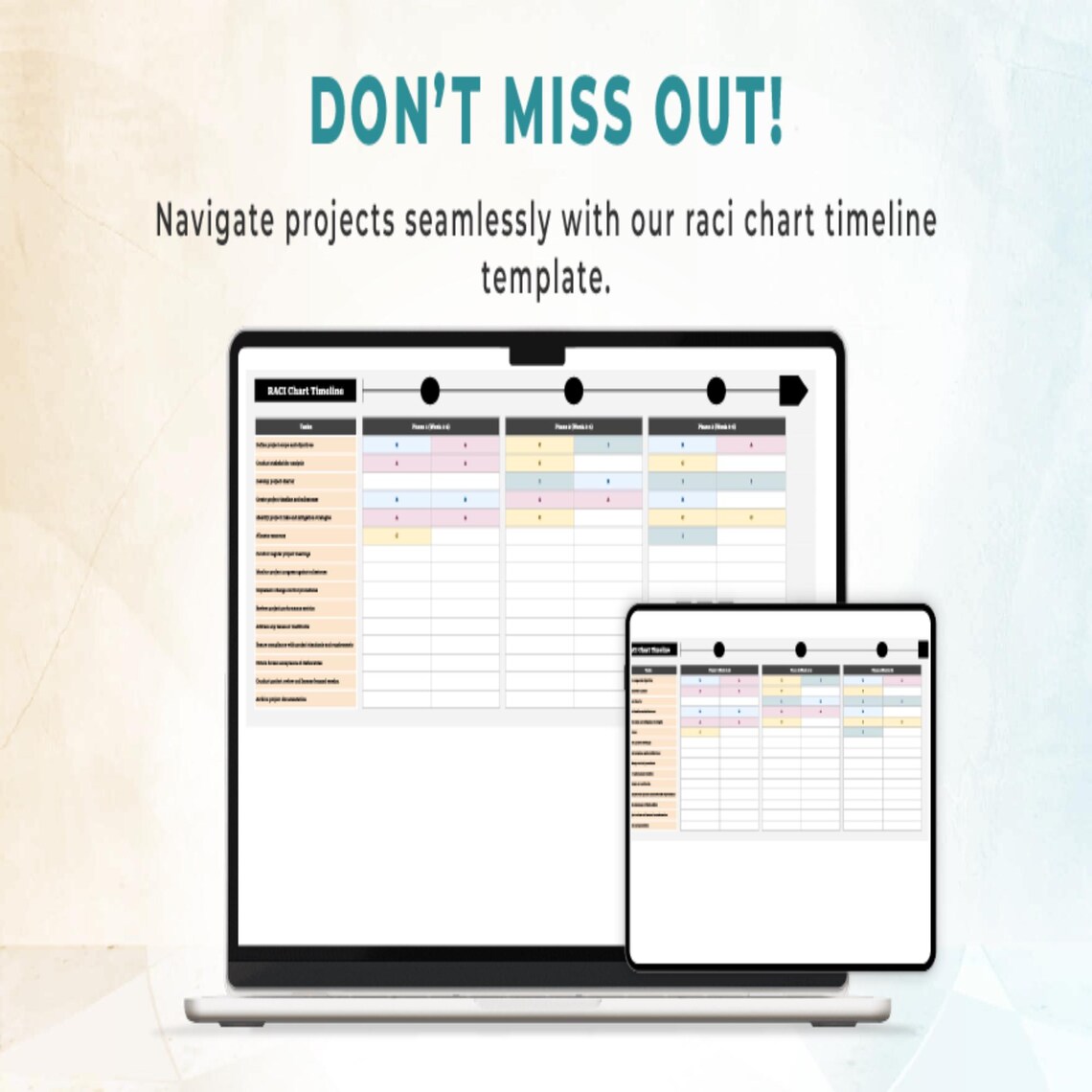 RACI Chart Timeline Template Excel Google Sheets Interactive Project ...