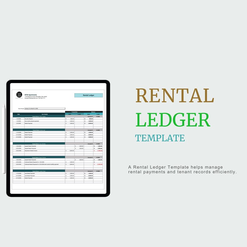 Rental Ledger Template Excel | Printable Rent Payment Tracker ...