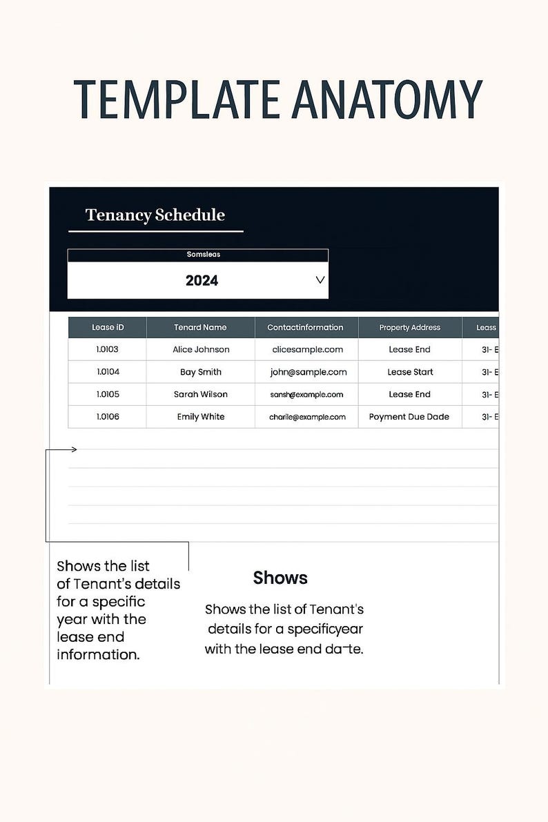 Tenancy Schedule Excel Template – Rental Tracker, Lease Calendar ...