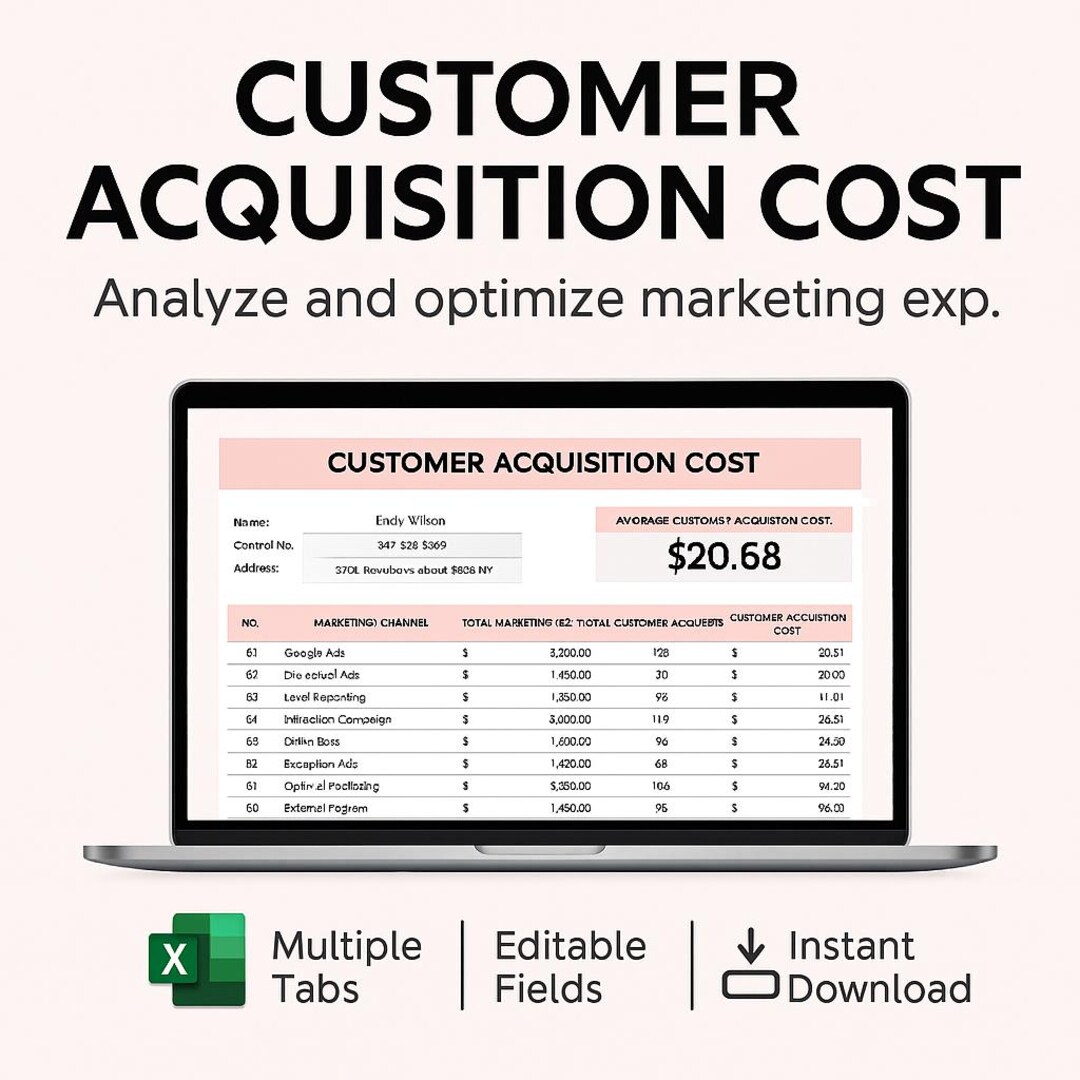 Customer Acquisition Cost Template | Excel & Google Sheets | Track ...