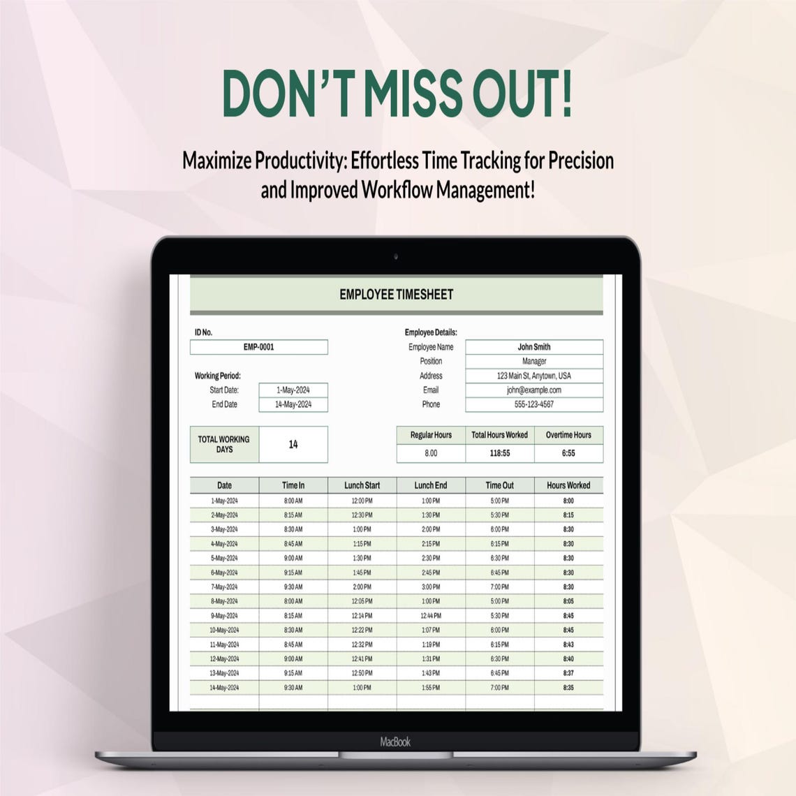 Finance Employee Timesheet Tracker Excel – Timesheet Management ...