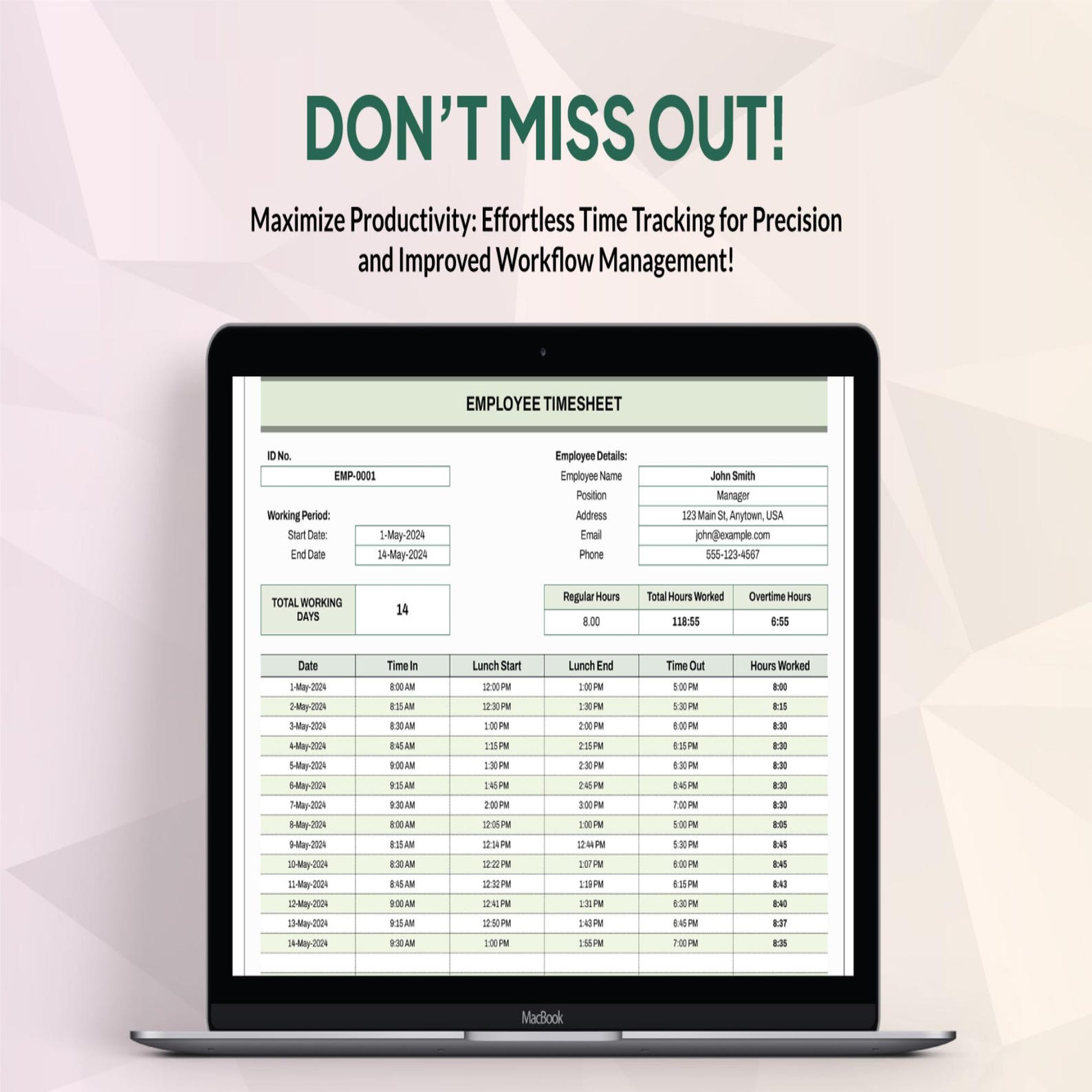 Finance Employee Timesheet Tracker Excel – Timesheet Management ...
