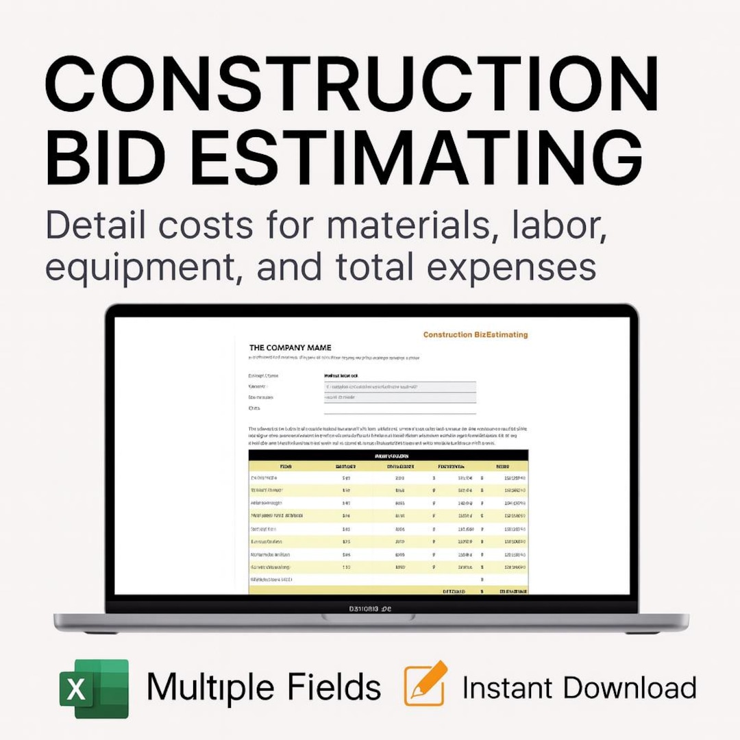 Construction Bid Estimating Template Excel Google Sheets Contractor ...