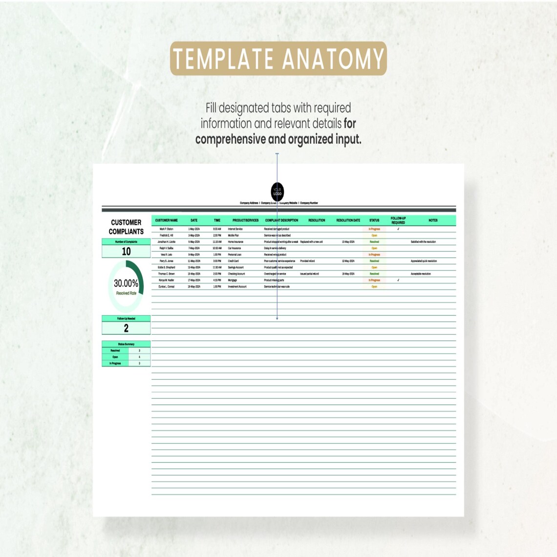 Operations Customer Complaint Tracking Template • Excel & Google Sheets ...