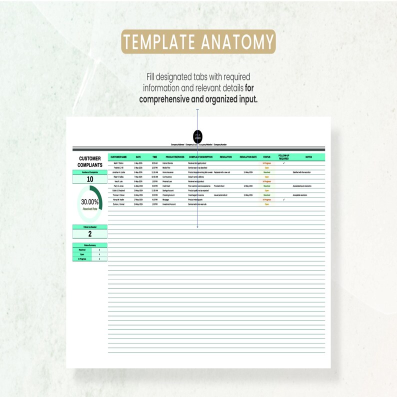 Operations Customer Complaint Tracking Template • Excel & Google Sheets ...