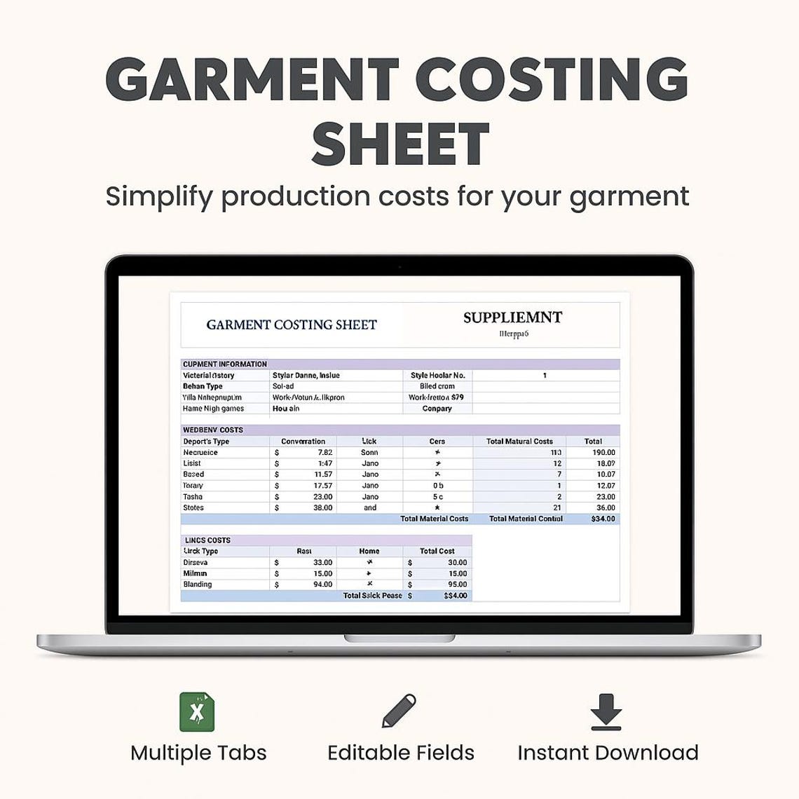 Garment Costing Sheet Template Excel & Google Sheets | Apparel ...