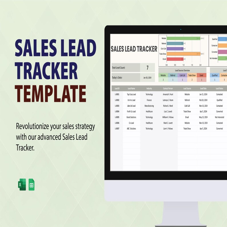 Sales Lead Tracker Template Excel & Google Sheets • CRM Spreadsheet ...