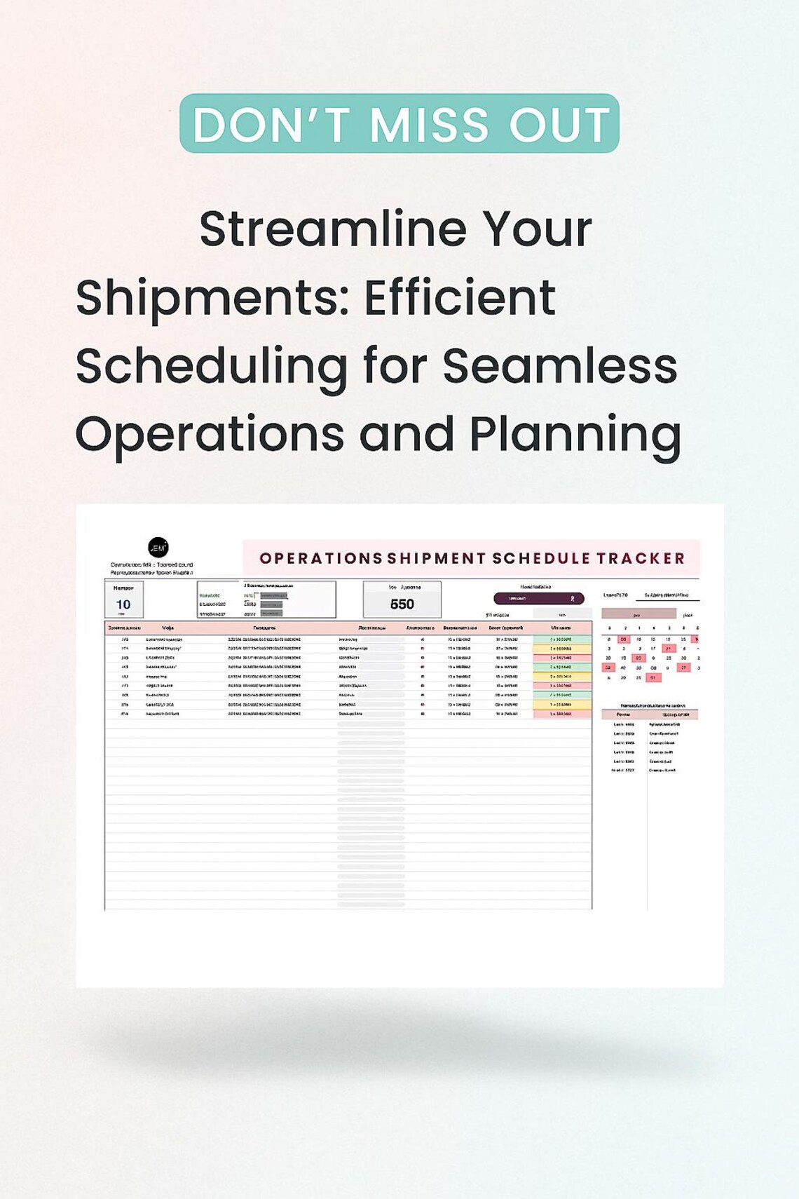 Operations Shipment Schedule Tracker Excel Template – Logistics Planner ...