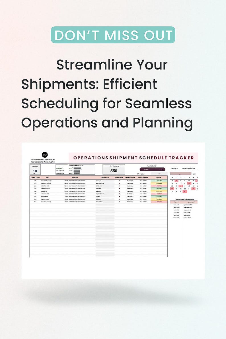 Operations Shipment Schedule Tracker Excel Template – Logistics Planner ...