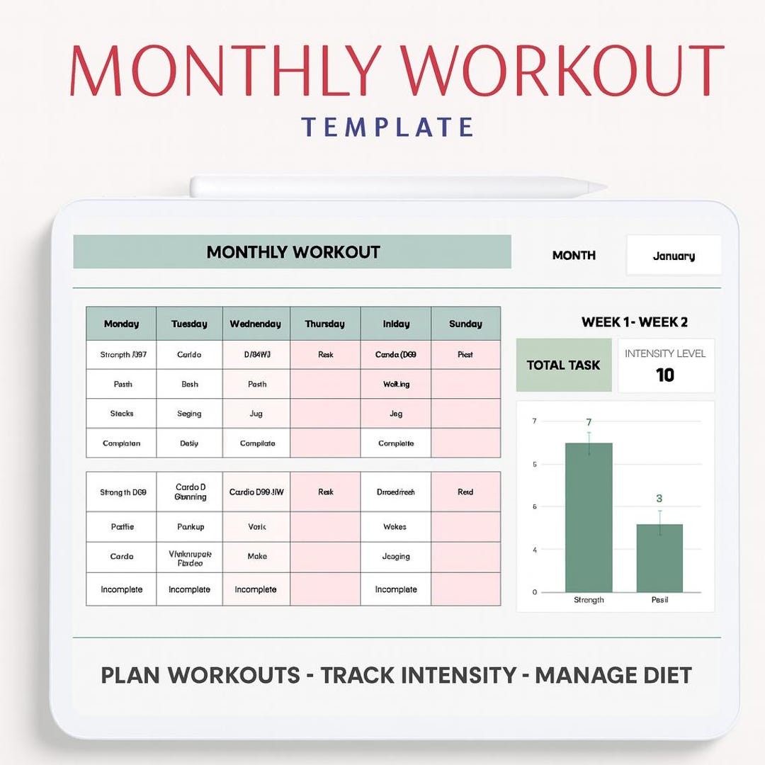 Monthly Workout Template Excel Google Sheets | Fitness Planner ...