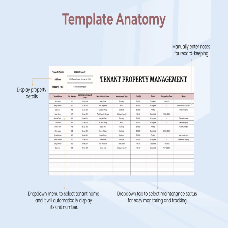 Tenant Property Management Template Excel & Google Sheets | Rent ...