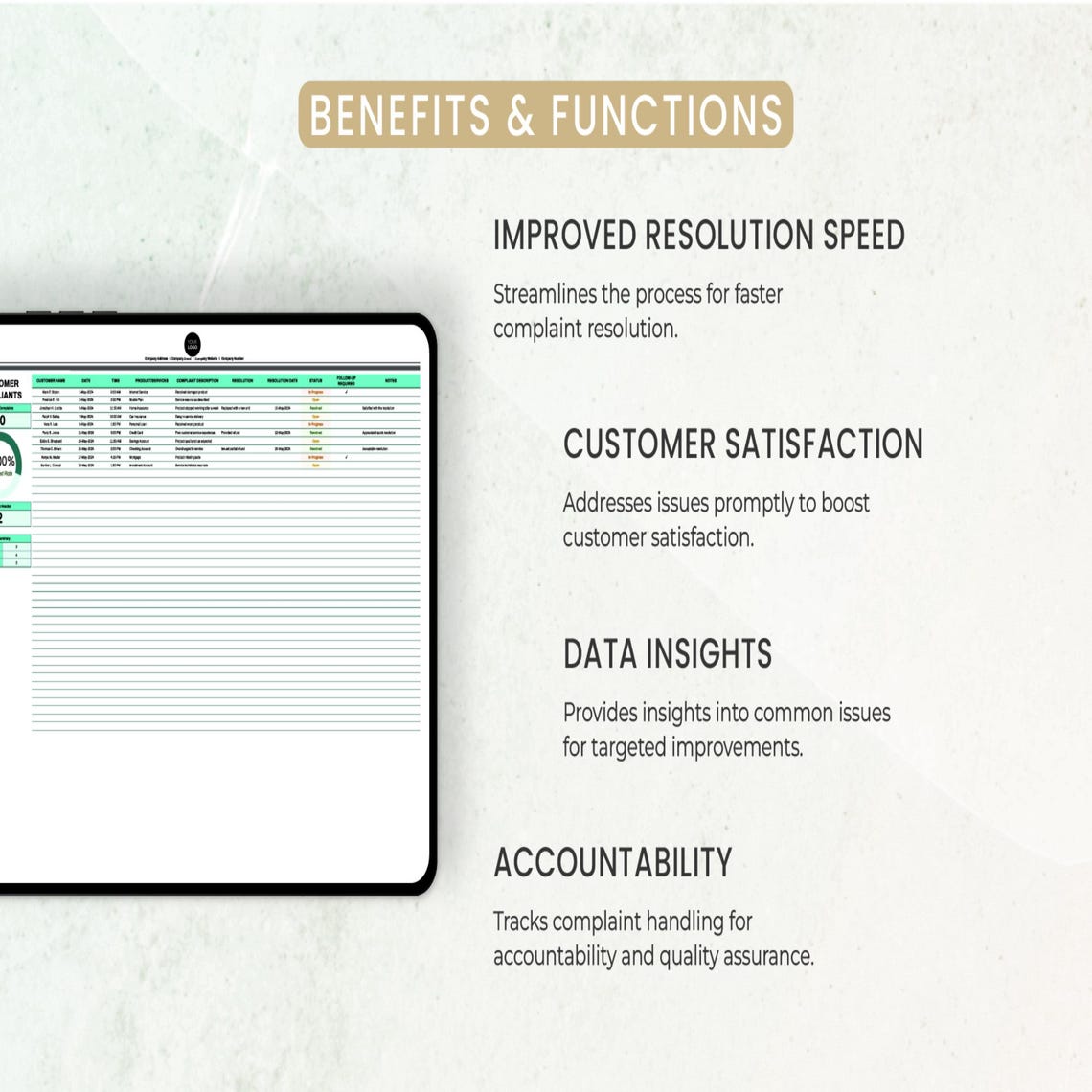 Operations Customer Complaint Tracking Template • Excel & Google Sheets ...