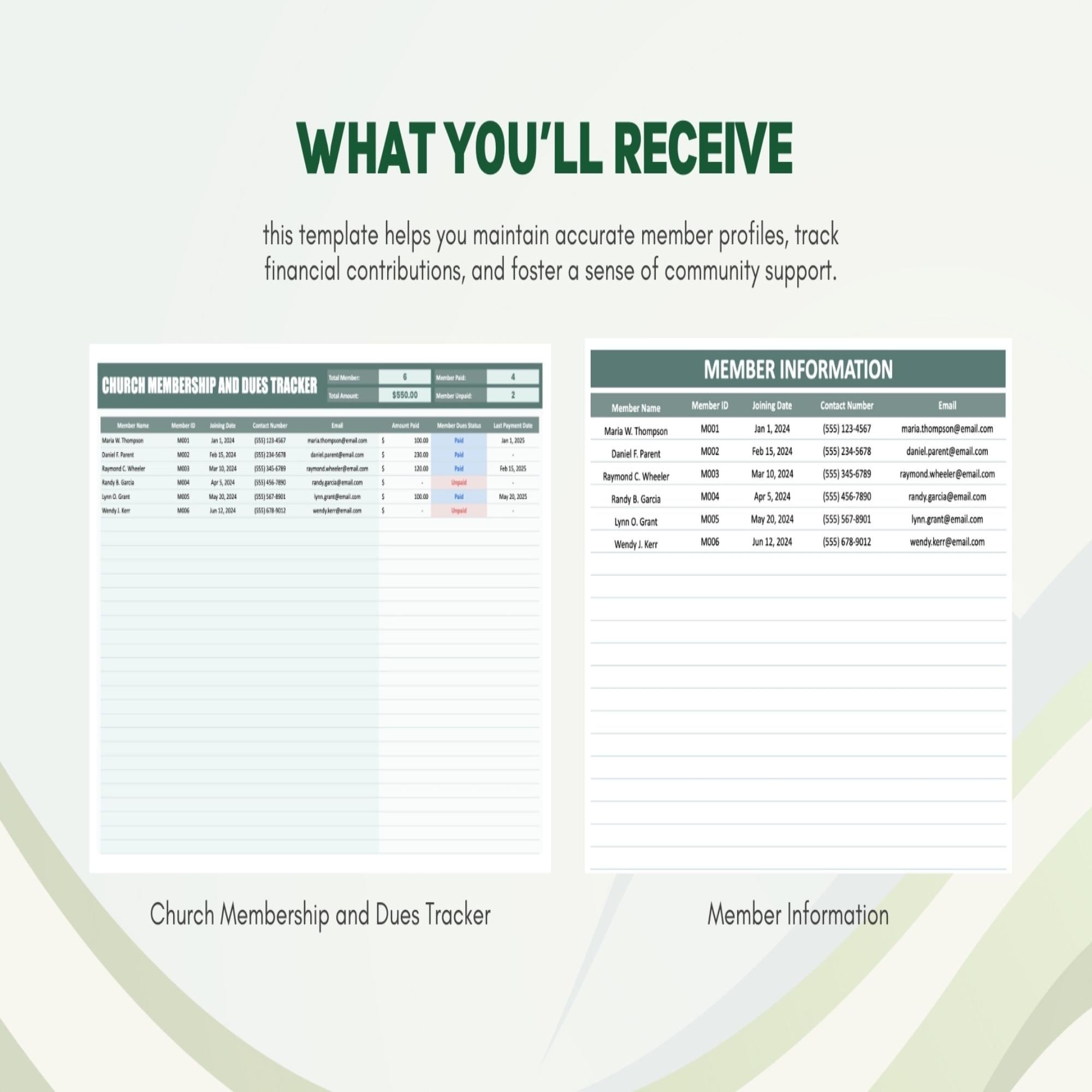 Church Membership & Dues Tracker Template | Donation Log, Tithe Record ...