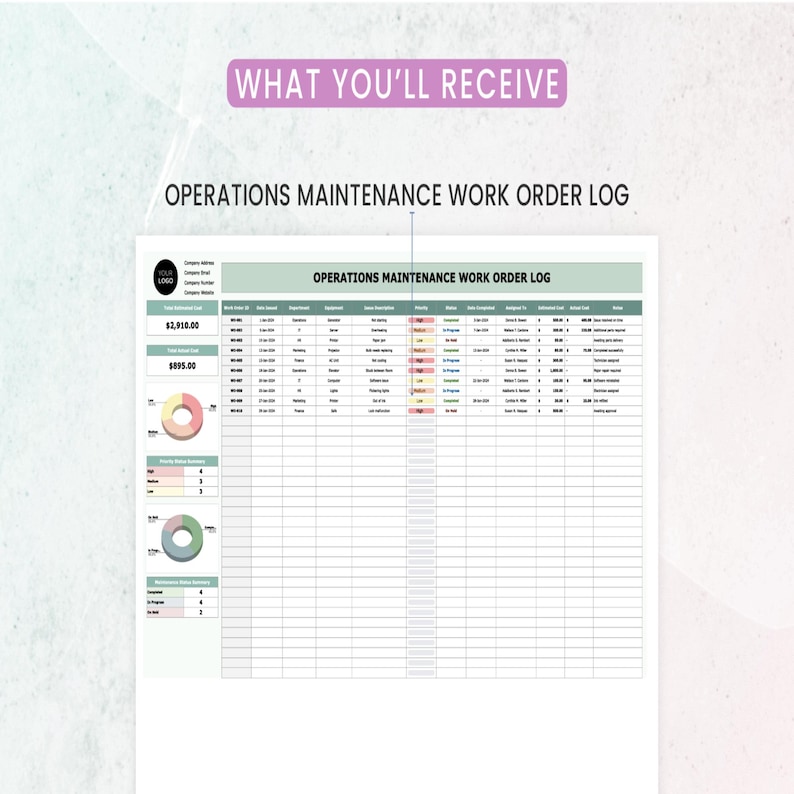 Operations Maintenance Work Order Log Template • Excel & Google Sheets ...