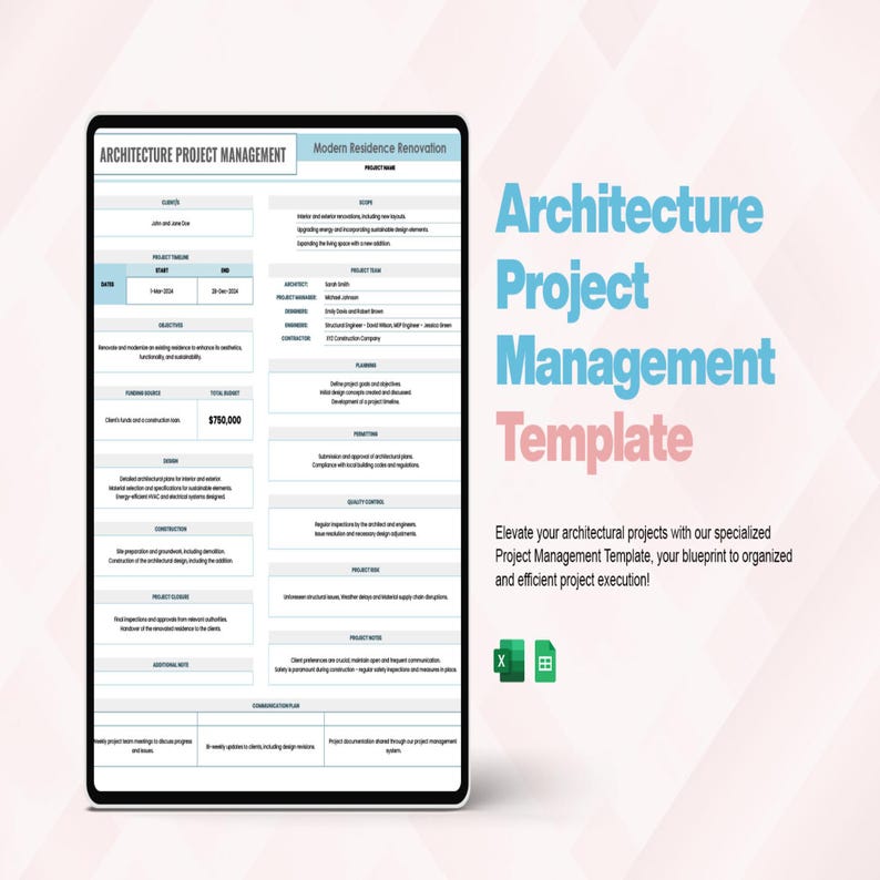 Architecture Project Management Template Excel | Construction Task ...