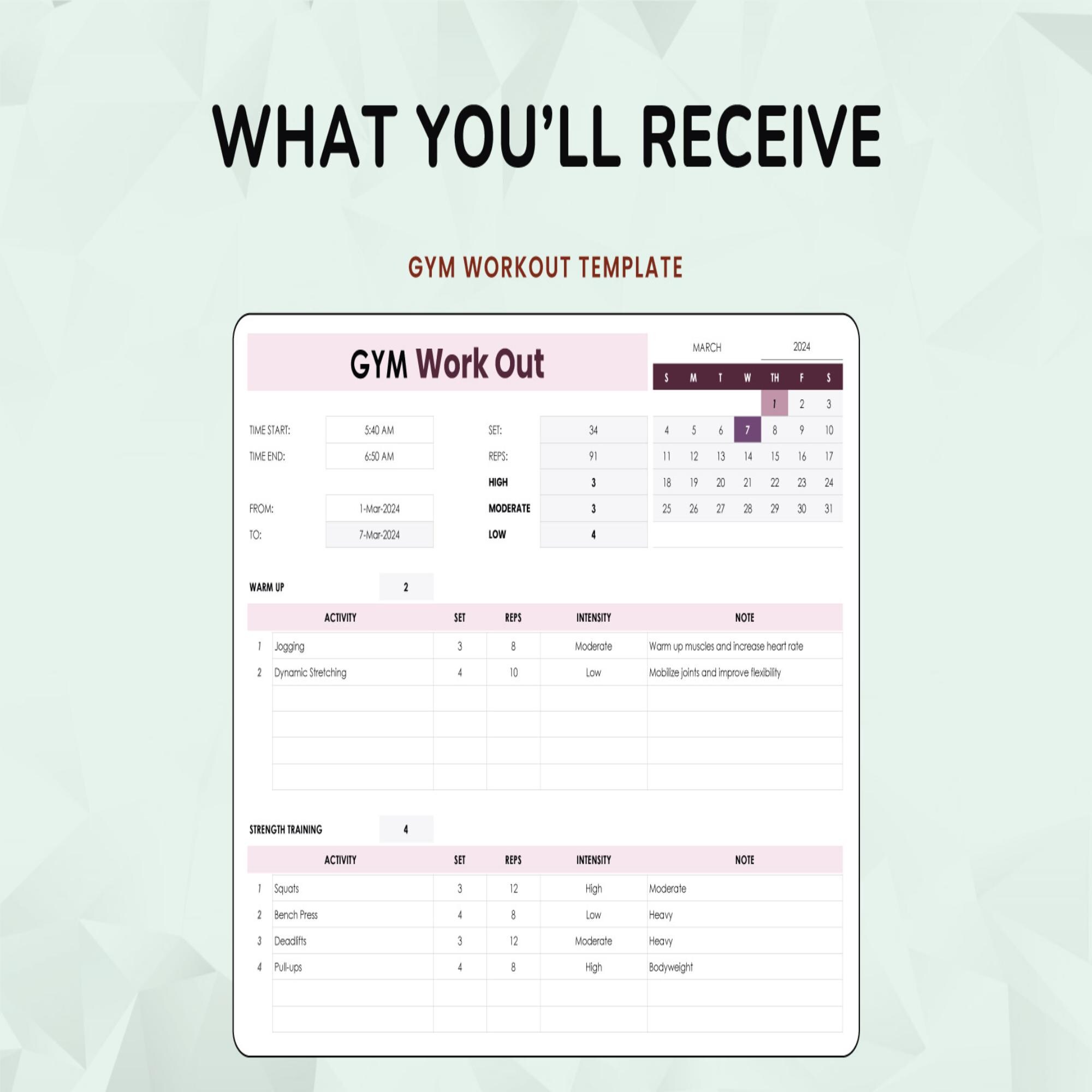 Gym Workout Template Excel & Google Sheets | Fitness Planner, Exercise ...