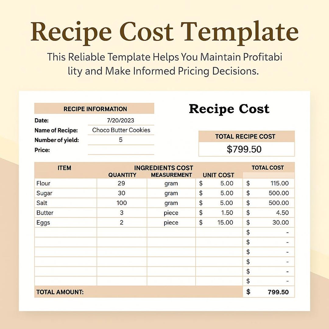 Recipe Cost Template Excel & Google Sheets | Food Cost Calculator ...