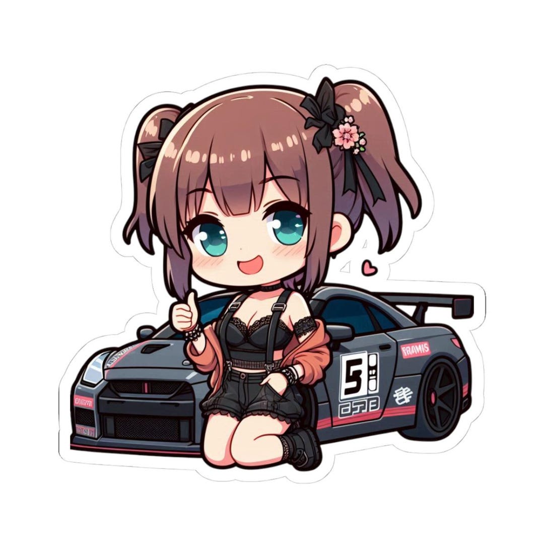 Anime NISSAN GTR Racer Girl Kiss Cut Stickers for Laptop, Car Decor ...