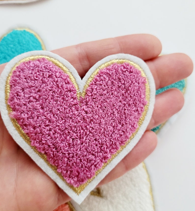 Heart Chenille Patch Towel Hot Pink Teal Aqua White Purple - Etsy