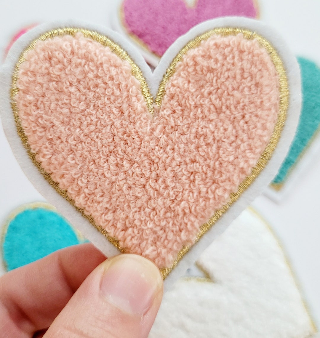 Heart Chenille Patch Towel Hot Pink Teal Aqua White Purple Iron on ...