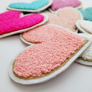 Heart Chenille Patch Towel Hot Pink Teal Aqua White Purple Iron on Patch Large Hearts - Etsy