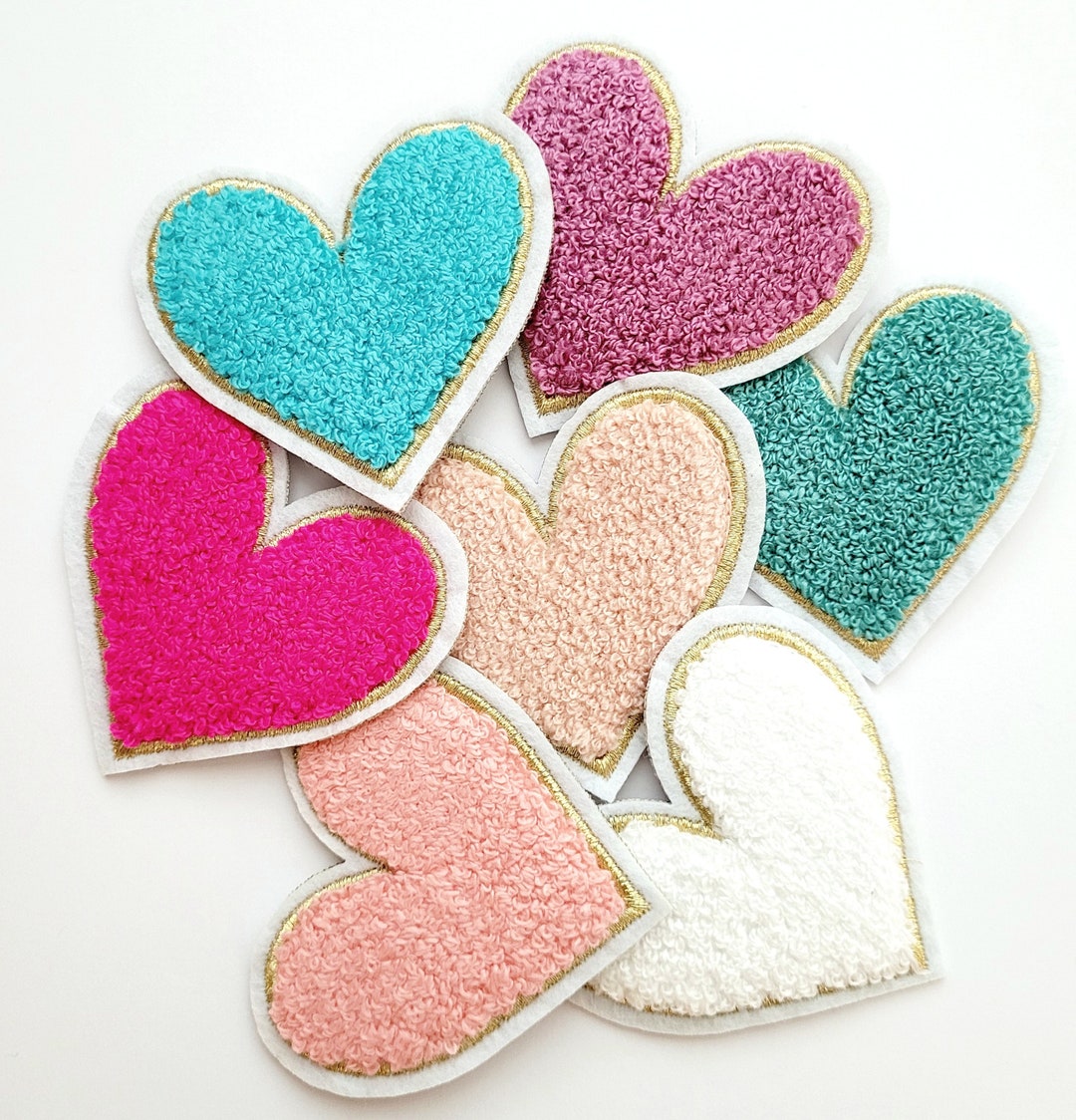 Heart Chenille Patch Towel Hot Pink Teal Aqua White Purple Iron on ...