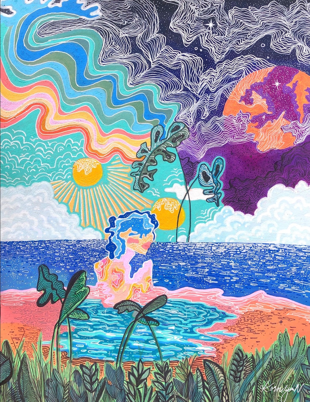 Daydreamer- Ocean Psychedelic Sunset Nature Inspired Art Print by ...