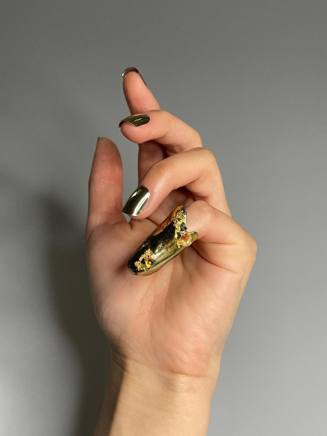 3D Printed Resin Finger Armor: Tourmaline Inlay, Avantgarde Jewelry - Etsy