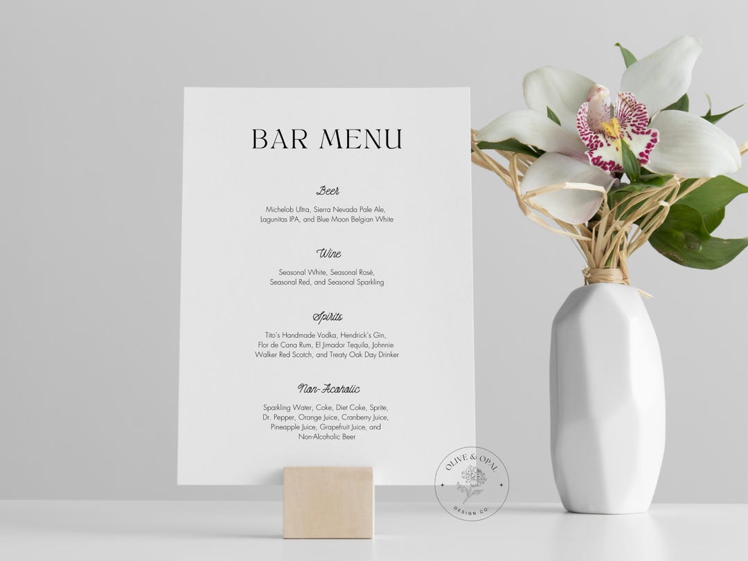 Modern Minimalist Bar Menu Canva Template - Etsy