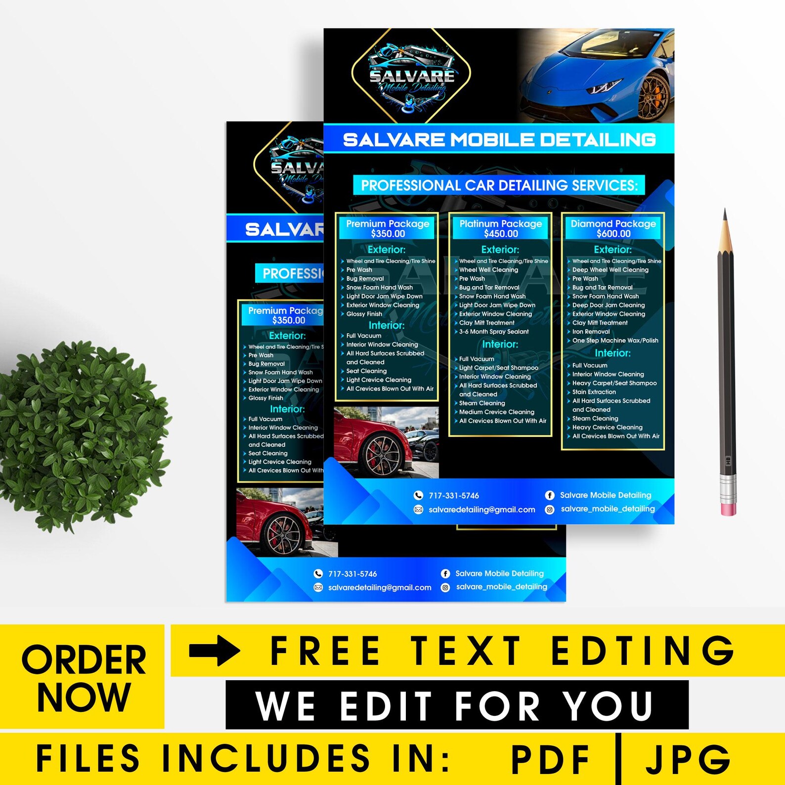 Custom Auto Detailing Price List Flyer Design, Car Wash, Mobile ...