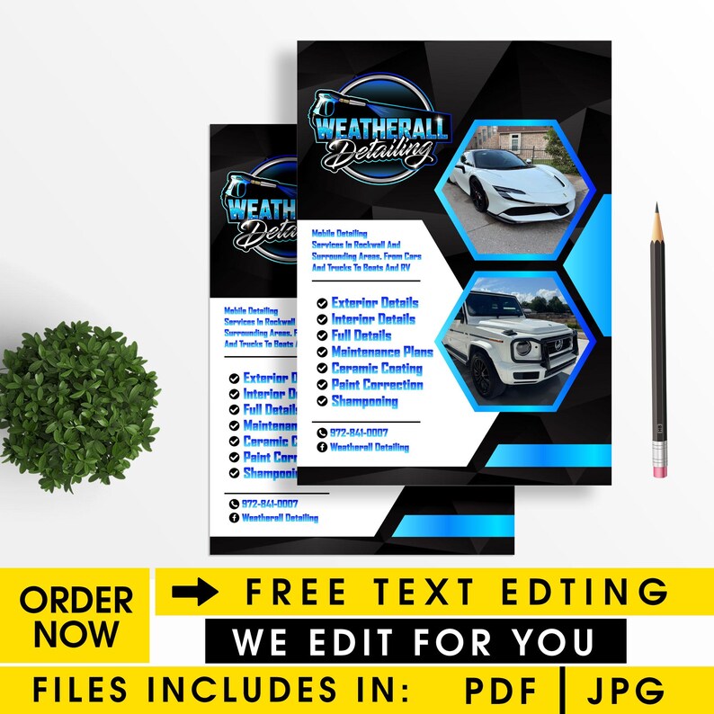 Custom Auto Detailing Price List Flyer Design, Car Detailing Mobile ...