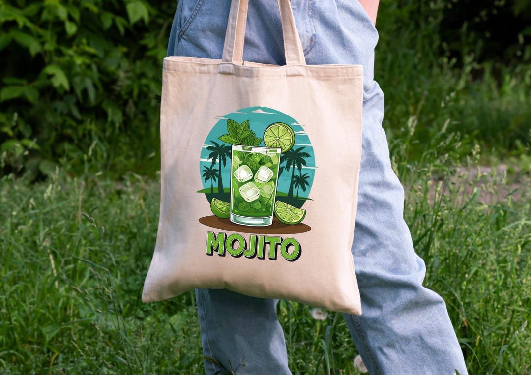 Mojito Cocktail Tote Bag – Cute Summer Beach Bag Mojito Print, Reusable ...