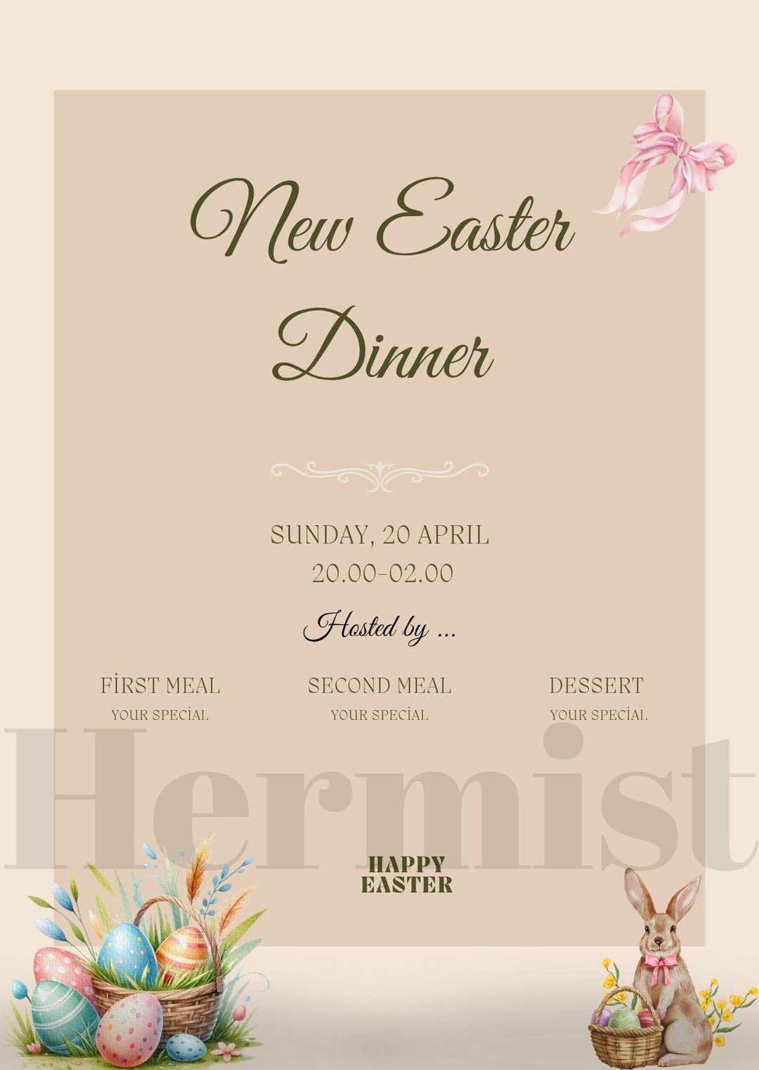 Elegant Easter Dinner Invitation – Editable Digital Template ( PDF ...