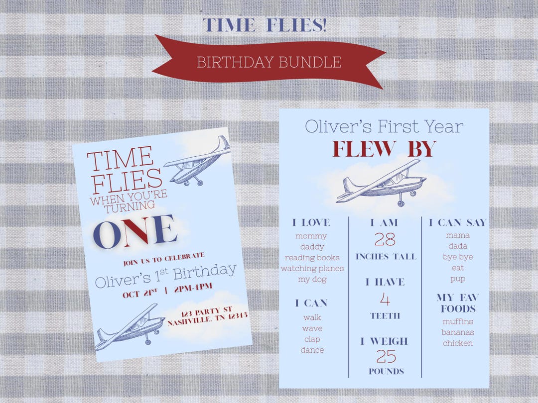 Airplane First Birthday Invitation Bundle: Milestone Sign (digital) - Etsy