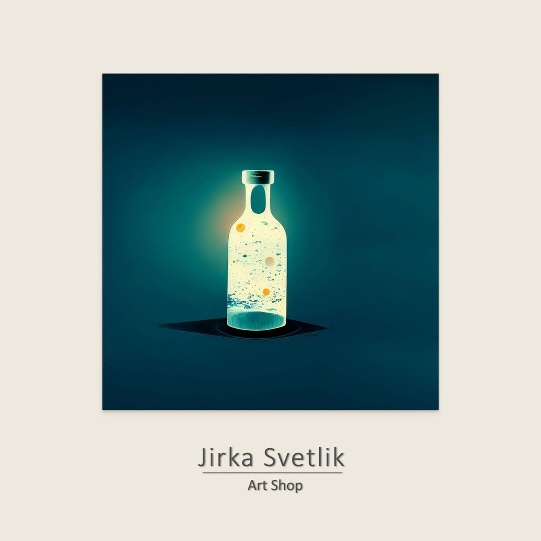 Minimalist Hope Bottle Art Print: Teal Blue Surreal Still Life - Etsy