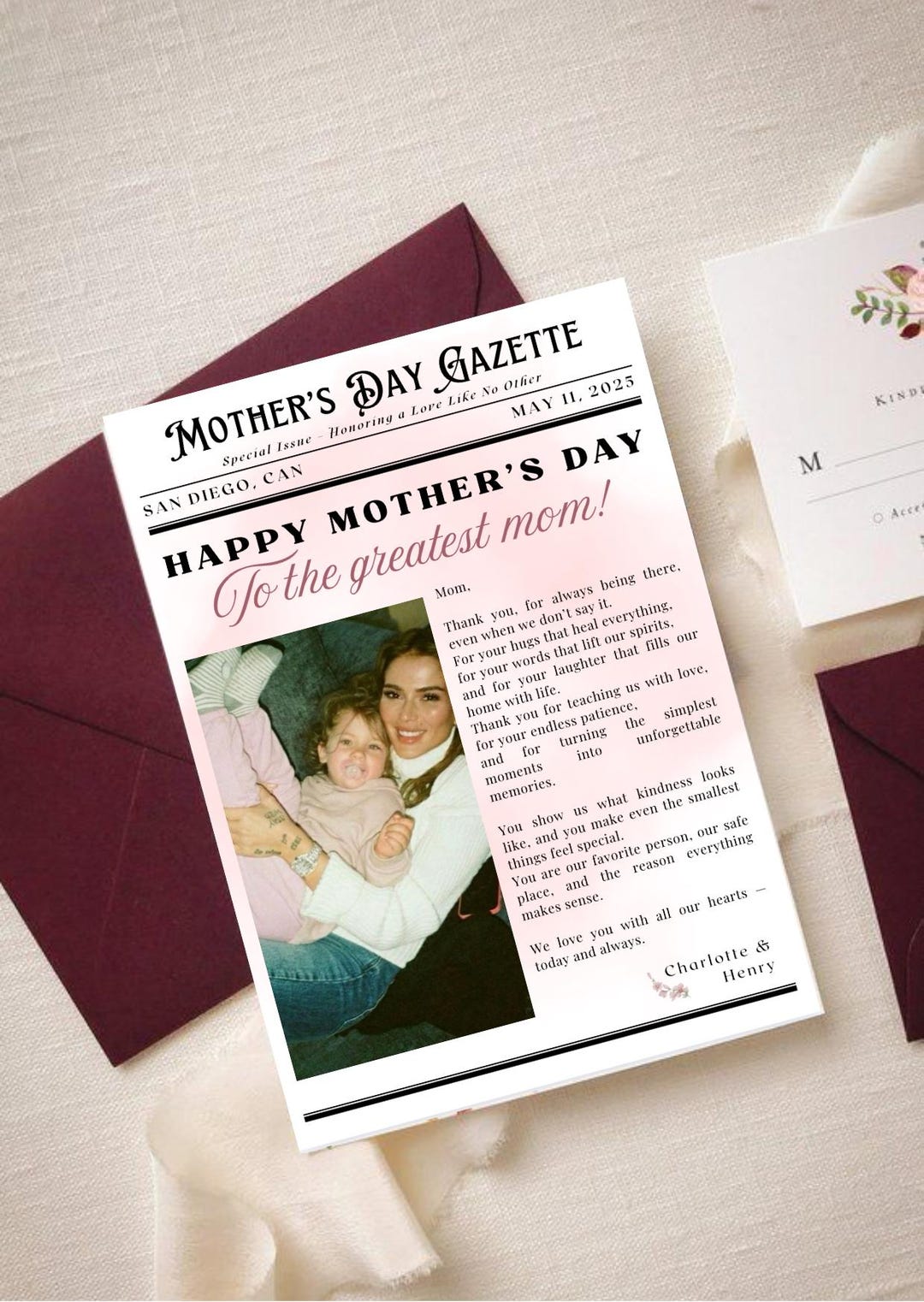 Editable Mother's Day Newspaper Template – Personalized Printable Gift ...