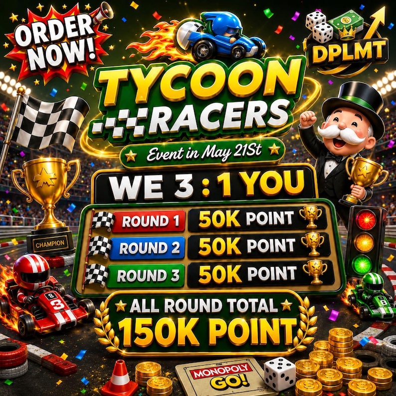 Monopoly GO! Tycoon Racers Event Carry Service – 150K Points (50k Point ...