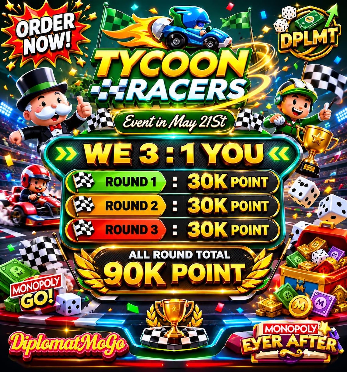 Monopoly GO! Tycoon Racers Event Carry Service – 90K Points (30k Point ...