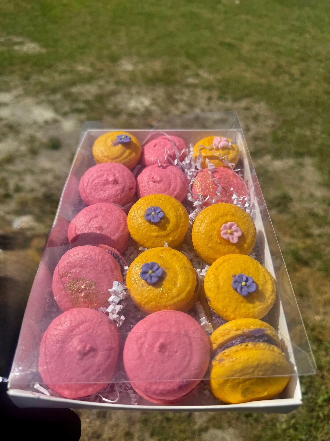 Spring Macarons Gift Box - Pink and Yellow Macarons With Floral ...