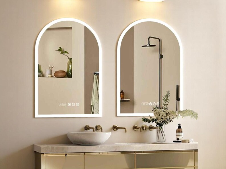 Arched LED Bathroom Mirror – 600x900mm Smart Vanity Mirror With Lights ...