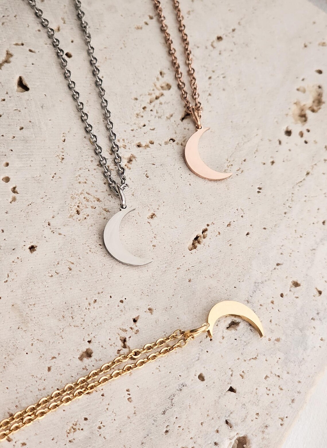 Dainty Crescent Moon Necklace: Stainless Steel Celestial Pendant - Etsy