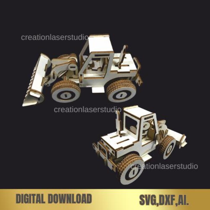3D Bulldozer Model Laser Cut File, Laser Diodo, Co2 and Cnc Ready ...